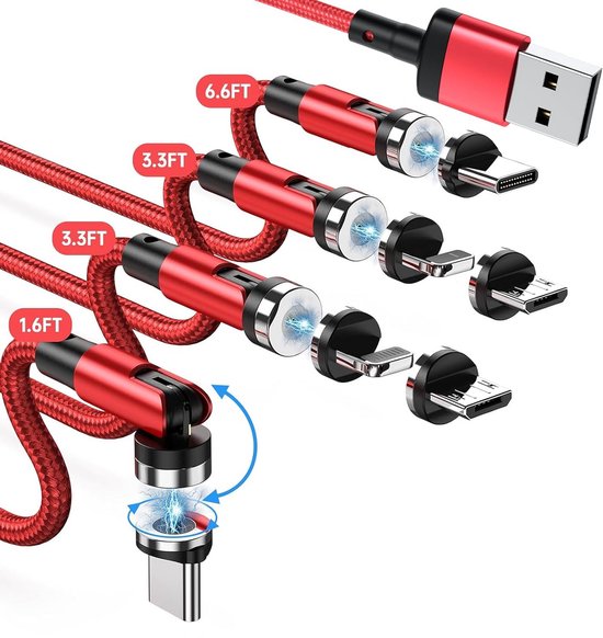 3-in-1 Magnetische USB-kabel - 360° en 180° Draaibare Oplaadkabel voor ...