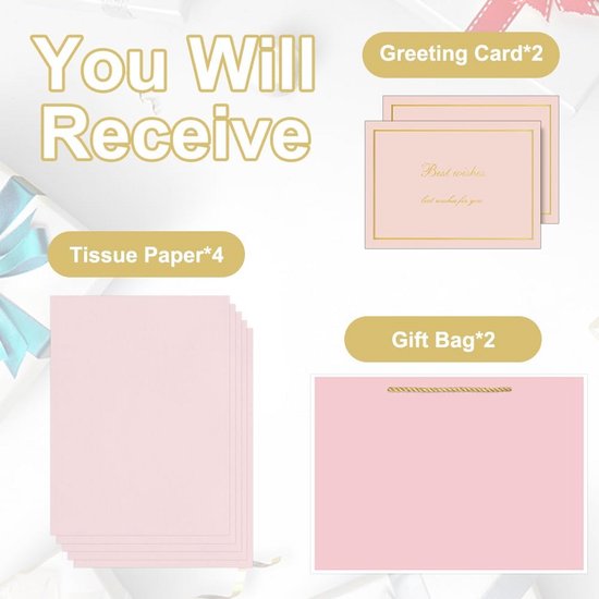 Roze Papieren Cadeauzakken met Handles - Set van 2 met Wraps en Kaarten ...