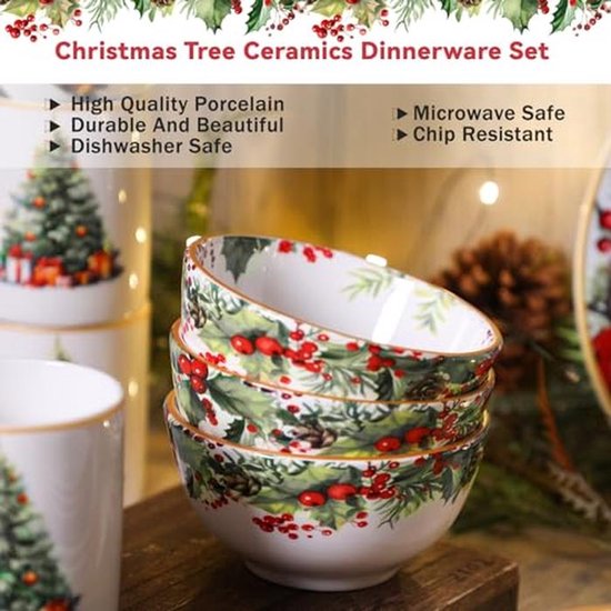 Service de table de Noël pour 4 convives - 16 pièces assiettes et ...