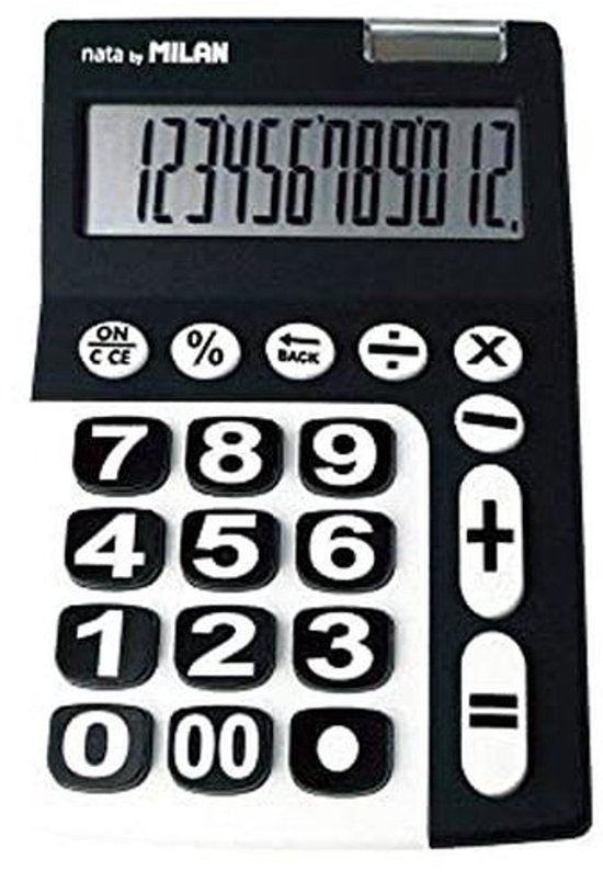 Rekenmachine 12-cijfer, grote toetsen, compact, zwart/wit | bol