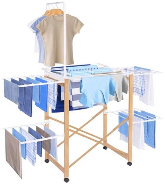Droogrek Deluxe Design Houtlook met Geïntegreerde Kledingstang | bol