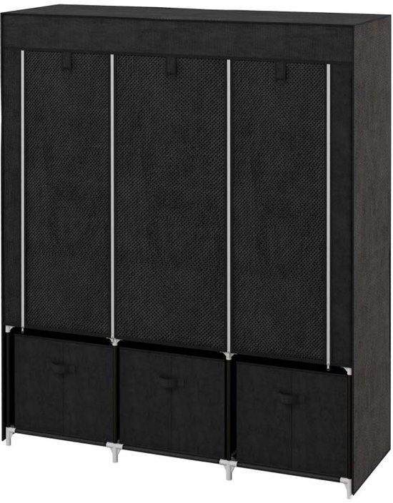Kledingkast Stof Kast Opbergkast 2 Kledingstangen + 5 Open Rekken + 3 ...