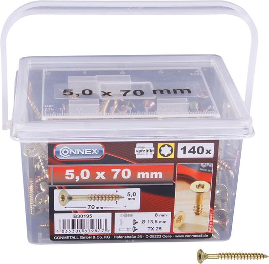 Universele Schroeven 5 x 70 mm - Set van 160 - Verzonken Kop - TX ...