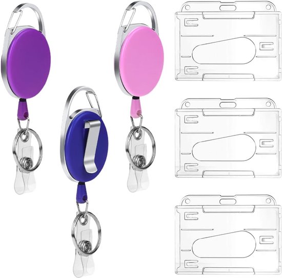3 Pack Retractable ID Card Holders - Rigid Transparent - Extra Thick ...