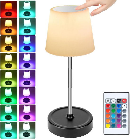 Draadloze LED Tafellamp 16 Kleuren Dimbaar met Afstandsbediening en ...