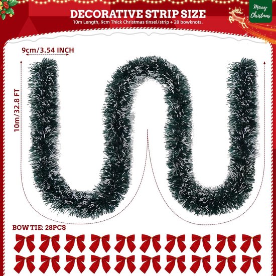Lange Kerstslinger 10m met Decoratieve Bladeren - Witte Rand ...