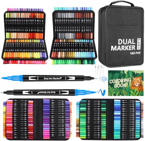 Dual Brush Pen Set 168 Kleuren - Viltstiften voor Kalligrafie en ...