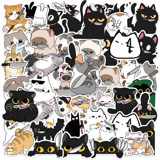100 Schattige Zwarte Kat Stickers Kawaii Esthetiek voor Waterflessen en ...