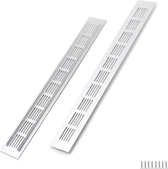 2x Aluminium Ventilator Rooster Rechthoekig 400x50mm Zilver voor Kast ...