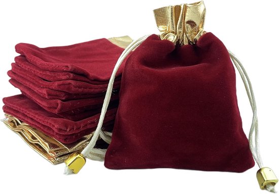 Luxe Fluweel Geschenkzakjes met Trekkoord Bordeauxrood-Goud 12x15 cm ...