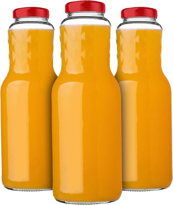 Glazen Flessen 1 Liter met Schroefdop - Set van 3 - Voor Sap, Limonade ...