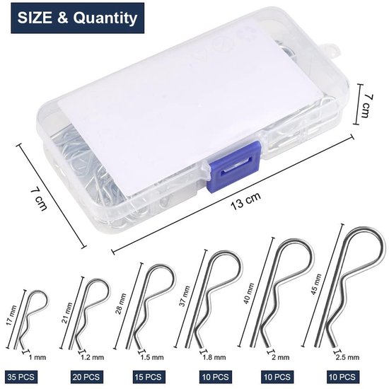 100-delige assortiment splinten in verschillende maten - R-clip ...