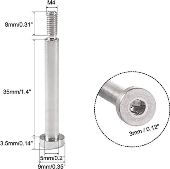 5 Stuks M4 Schouderbouten - 304 RVS - Hexagon Socket - 35 mm Lengte | bol