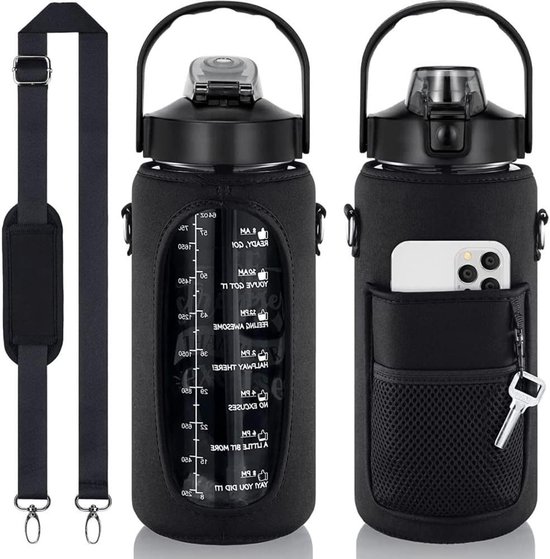 Waterfles 1,8 liter met geïsoleerde neopreen hoes, halve gallon, voor ...