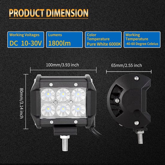 Set van 2x 18W LED Werklampen 10CM - 12V Schijnwerper voor Tractor ...