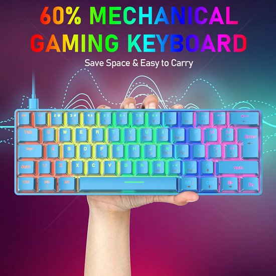 Compact 60% Mechanisch Gaming Toetsenbord 62 Toetsen QWERTY UK Blauwe ...