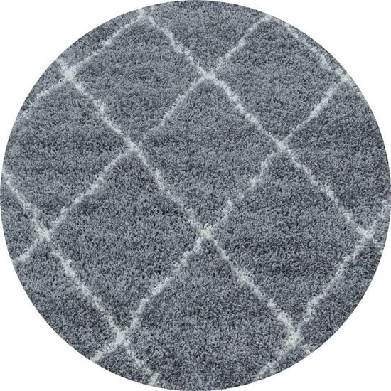 Rond hoogpolig tapijt met patroonrand 160 x 160 cm 30 mm hoog ruig ...