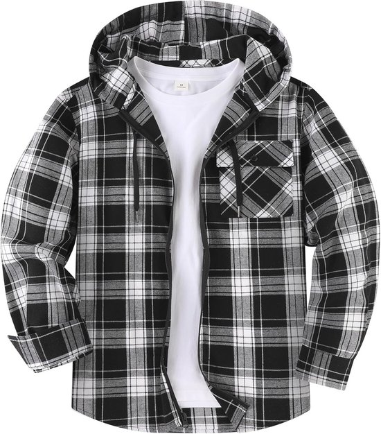 Geruit Heren Flanellen Overhemd met Capuchon en Rits - Lange Mouwen ...