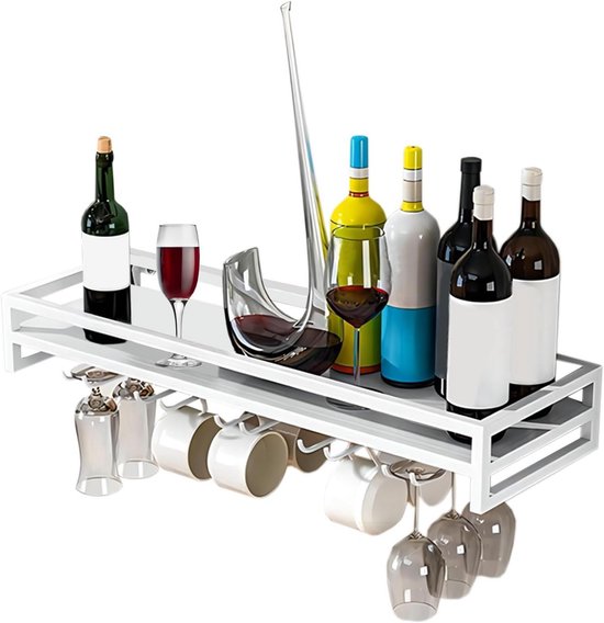 Wandrek voor Wijnglazen en Flessen - Metalen Wijnrek Ophangbaar voor ...