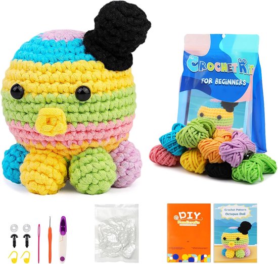 Haakset voor beginners met eenvoudig garen, complete set voor kinderen ...