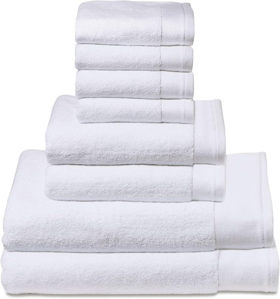 Luxe Handdoeken Set 8 Delig Wit - 100% Katoen 600 g/m² Hotelkwaliteit | bol