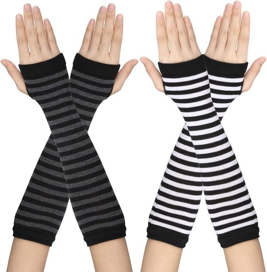 2 Paar Lange Gebreide Vingerloze Handschoenen voor Dames - Armwarmers ...