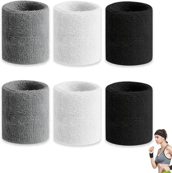 Pack of 6 Sports Wristbands - Fitness Arm Sweatbands - Zweetbanden voor ...