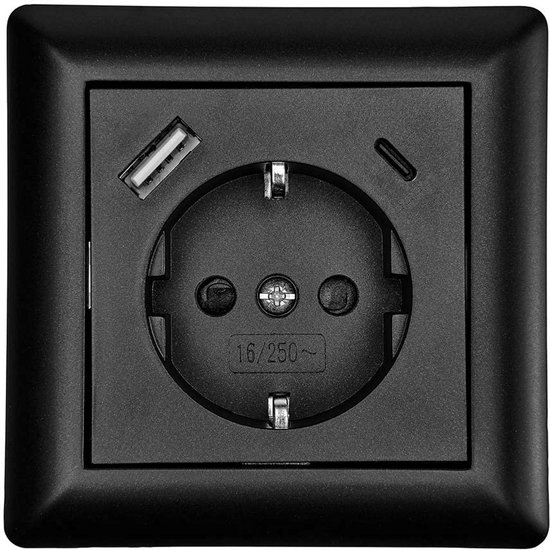2x Geaard Stopcontact met USB-A en USB-C Oplaadpoorten (Zwart) | bol