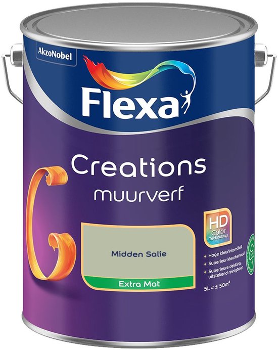Flexa - Creations Muurverf Extra Mat - Midden Salie - Mengverf - 5 L | bol