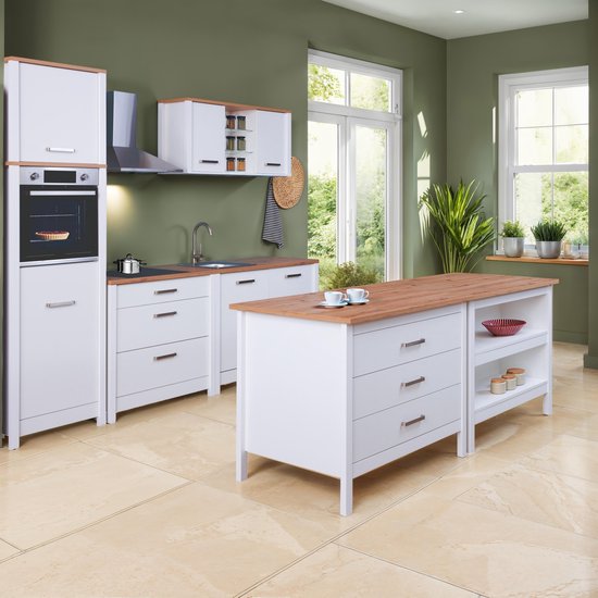 Interlink - kookeiland Piazza wit /eik met 3 laden - 124x75cm | bol