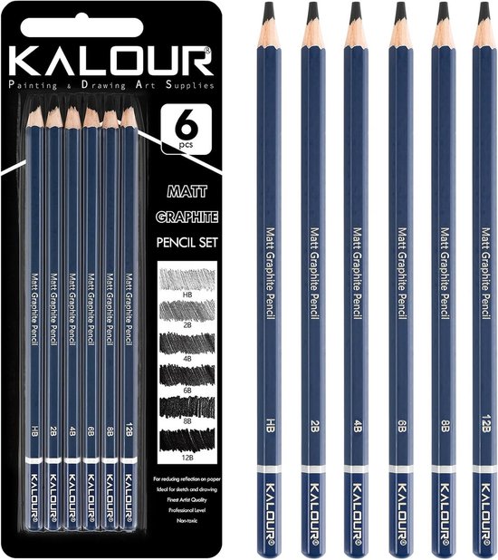 Professionele Tekenpotloden Set Grafiet - 6 Stuks Hardheid HB tot 12B ...