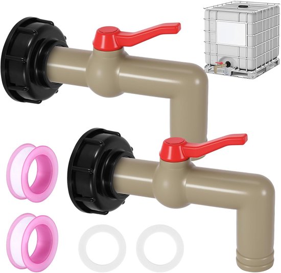 2x IBC Kraan Set 1 Inch – S60x6 Schroefdraad – Voor 1000L Watertank ...