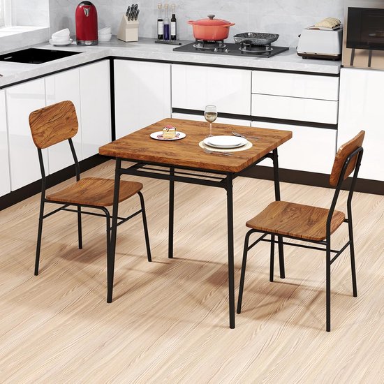 Compact 3-delige Eetkamerset Tafel met 2 Inklapbare Stoelen ...