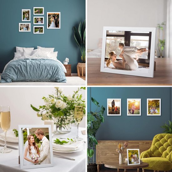 Set van 12 Witte Fotolijsten 5x7 Inch voor Muur en Tafel - Houtnerf ...