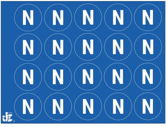 Neutrale N AC geleider stickers - op vel - 4 cm - 20 stickers per vel | bol