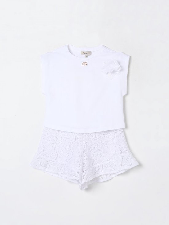 Girls LaceDetailed Top Shorts Set Kids - White Ropes Cords | bol
