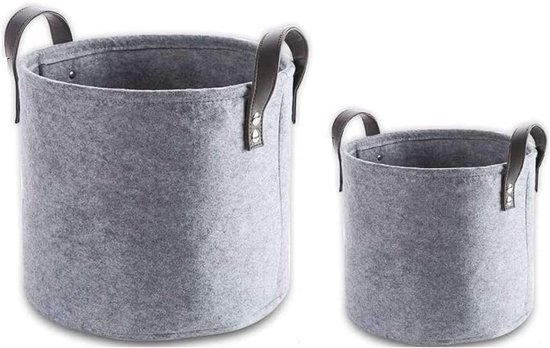 Ronde opvouwbare vilten manden - Set van 2 - Ideaal voor opbergen en ...