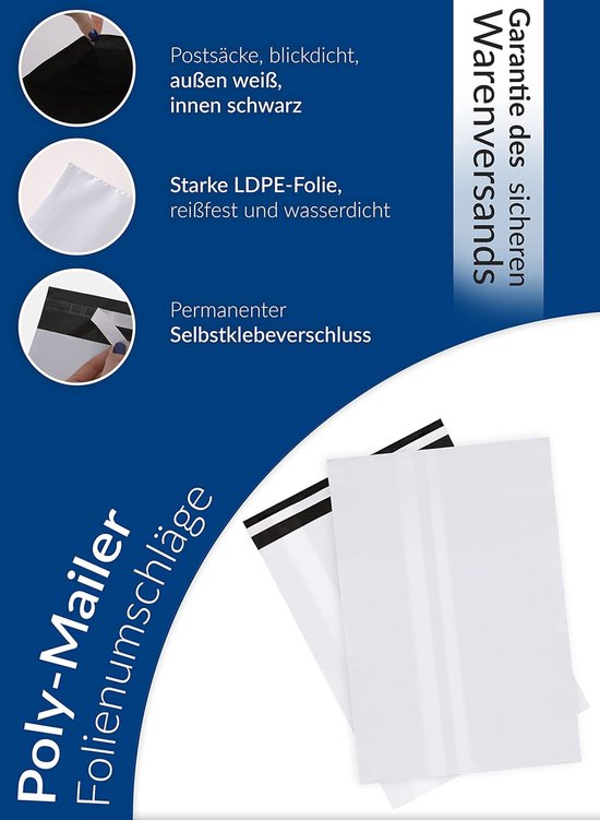 RFWR® Verzendzakken A4 C4, Ondoorzichtig, Kunststof, Zelfklevend, 50 ...