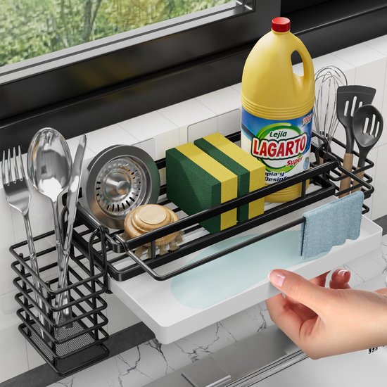 FOXWHALE Keuken Spoelbak Organizer Slim met Lekbak & 2 Houders, Aan de ...
