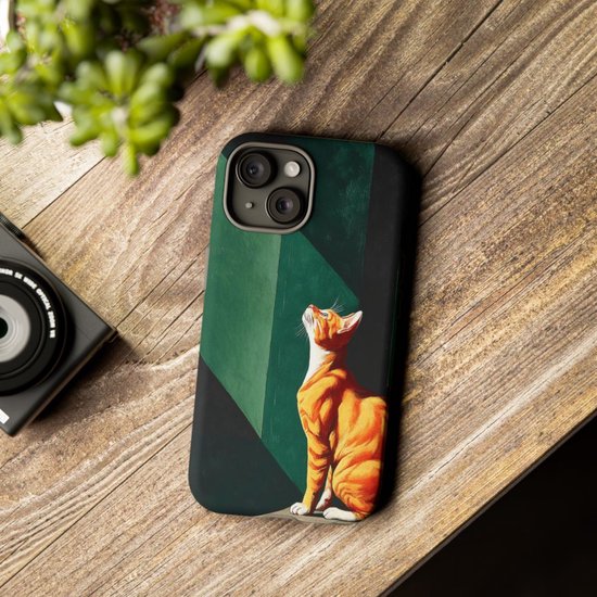 Oranje Kat in Surrrealistisch Geometrisch Decor – Telefoonhoesje ...