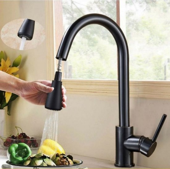 Keukenkraan met Uittrekbare Uitloop - Handdouche met Slang - Uittrekbaar - Mengkraan -... | bol