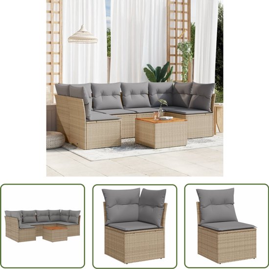 vidaXL Lounge Set - Loungeset - 7-delige Loungeset met kussens poly ...