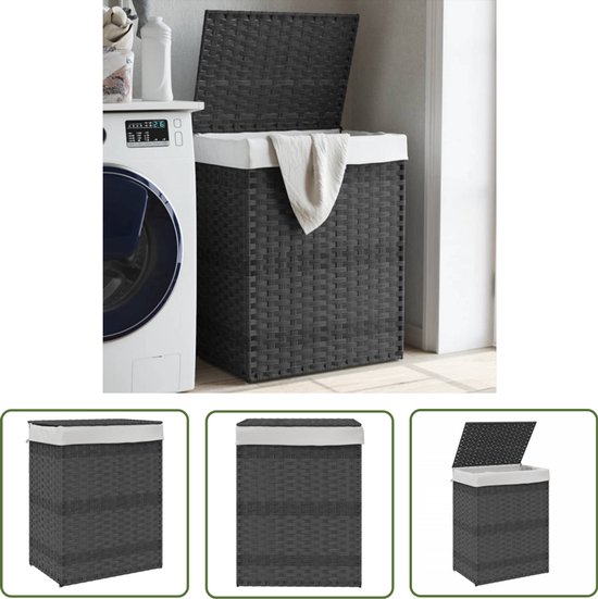 vidaXL Wasmand met deksel 46x33x60 cm poly rattan grijs - Wasmand ...