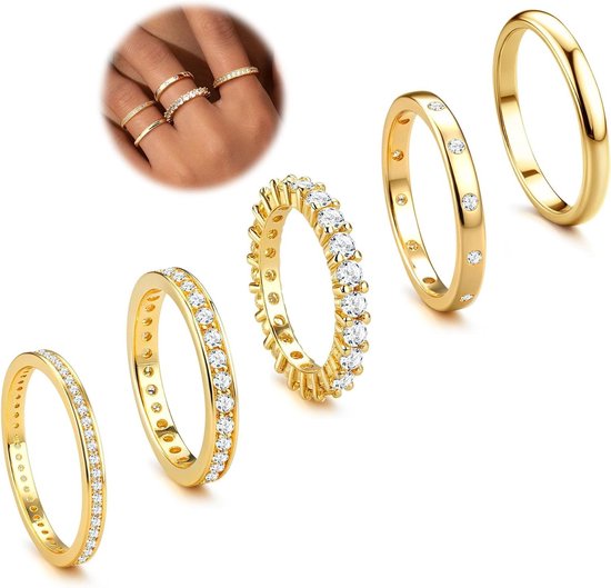 5 stuks gouden ringen - stapelbare ringenset voor dames - trendy ...