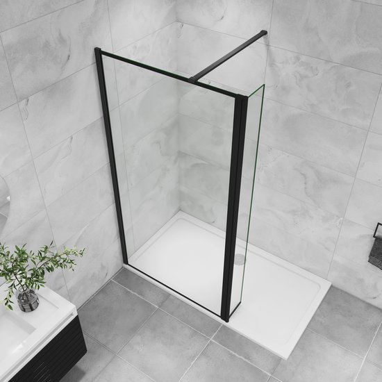 Inloopdouche-douchewand 140+30x195cm,8mm zwart raster gehard ...
