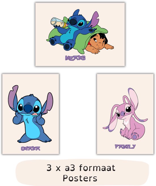 Kinderkamer Poster Set | Ohana Means Family | 3x A3 | Lilo & Angel ...