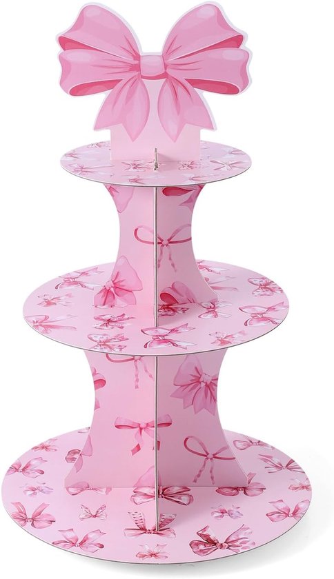 Bow Pink Cupcake Standard, Coquette Cardboard Cupcake Tower Stand Thick ...