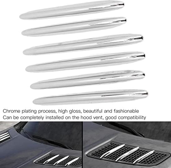 6Pcs Chrome Stripe Vent Grille Trim, Car Bonnet Vent Grille Cover Trim ...