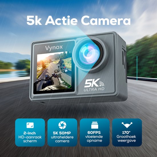 Vynox Action Camera 5K - 50MP / 60FPS / WiFi / 30M Waterdicht ...