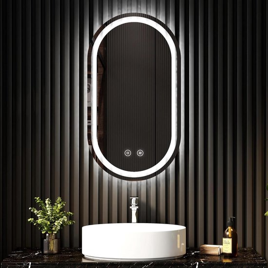 - 50 x 90 cm Oval Mirror with Lighting and Touch Switch - Dimmable Anti ...